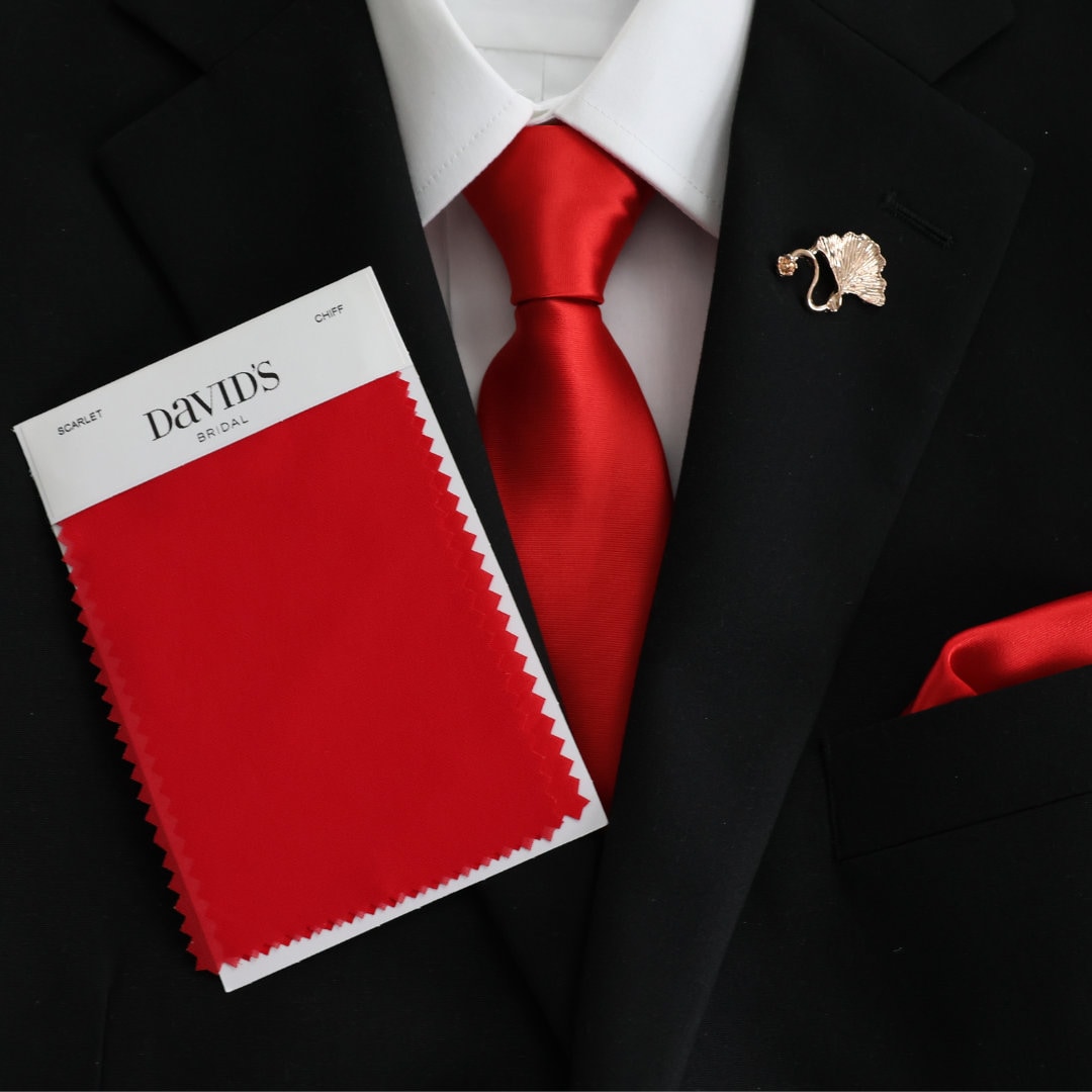 Scarlet Red Satin Men's Skinny Tie | David's Bridal Scarlet | Red Men's ...
