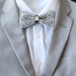 Silver Sparkly Bowtie for Men | Beaded Rhinestone Crystal Bow Tie ...