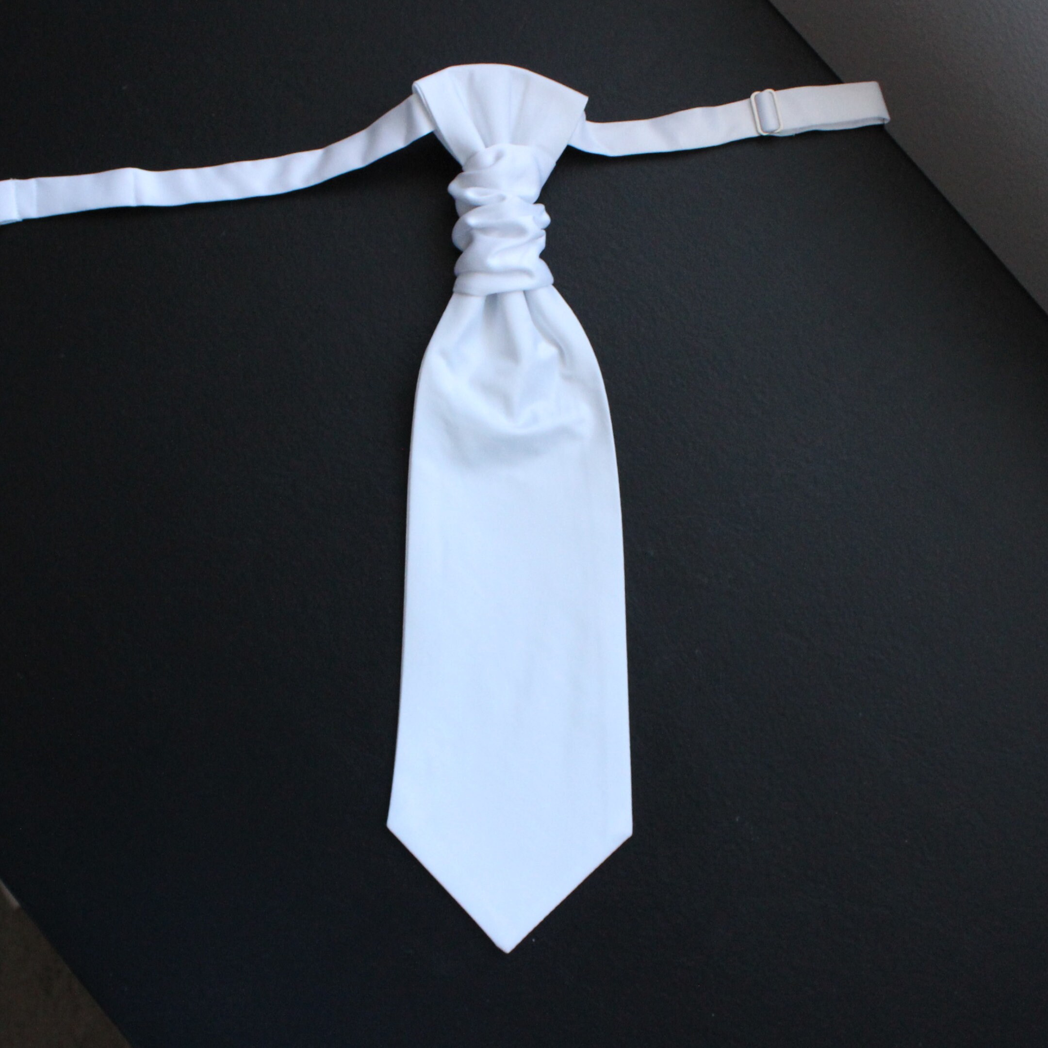 Aubrey Solid White Satin Pre-tied Ruche Cravat Necktie | White Ascot ...