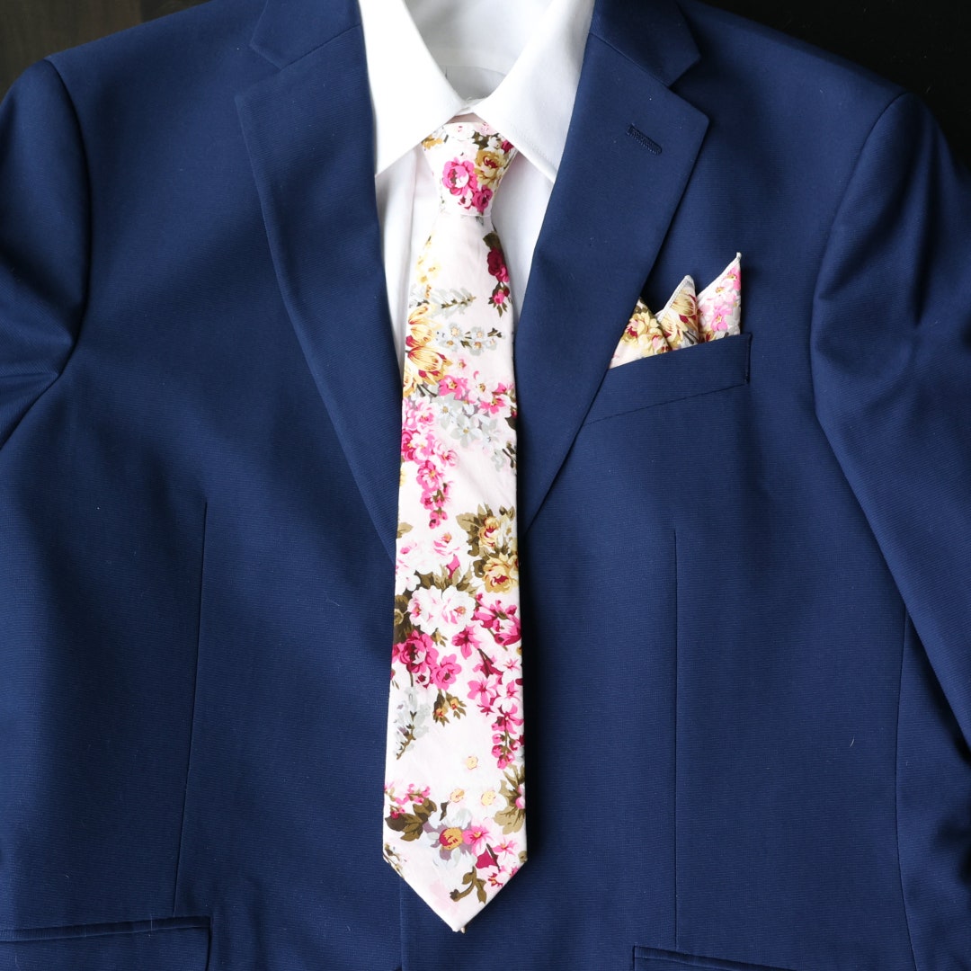 Fuschia Floral Skinny Necktie | Hot Pink Floral Tie for Men | Pink Slim ...