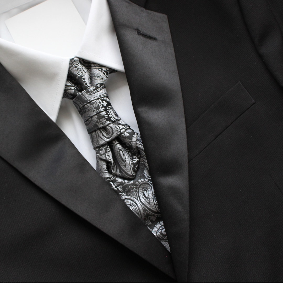 Grace Silver Black Paisley Pre-tied Ruche Cravat Necktie & Pocket ...