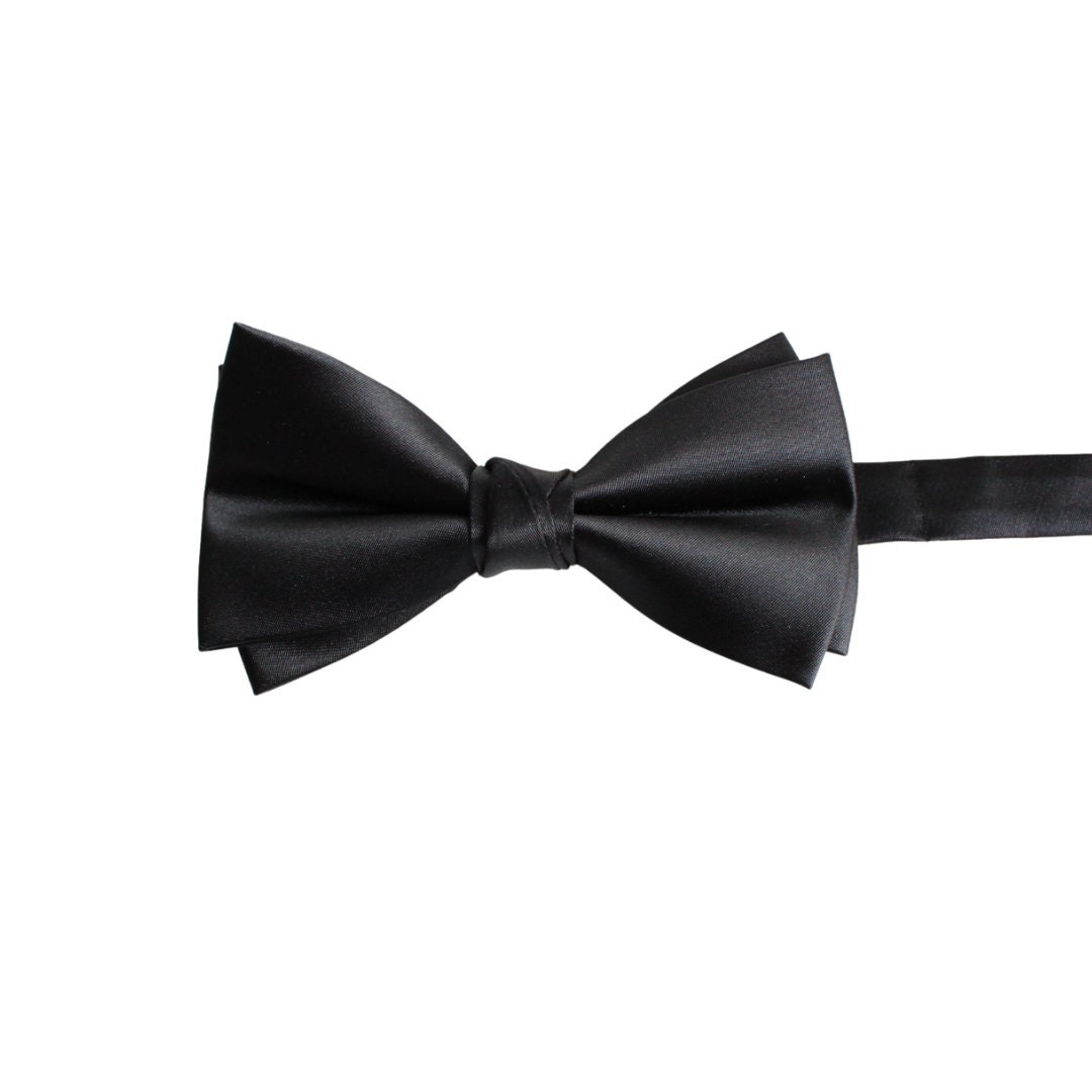 Double-deck Black Satin Bow Tie | Black Bowtie | Formal Bowtie ...