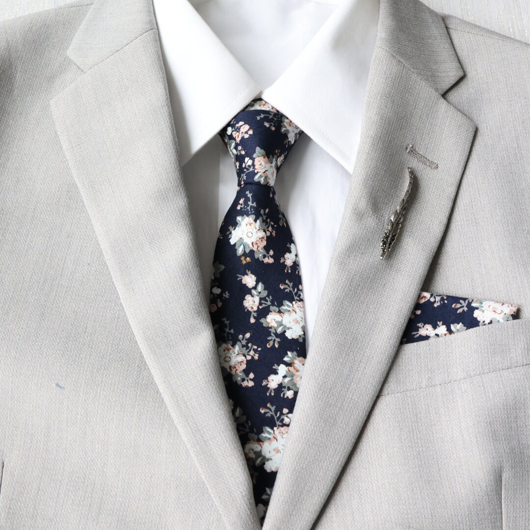 Kai Navy Dark Blue Floral Men’s Skinny Tie | Navy Tie | Blue Weddings ...