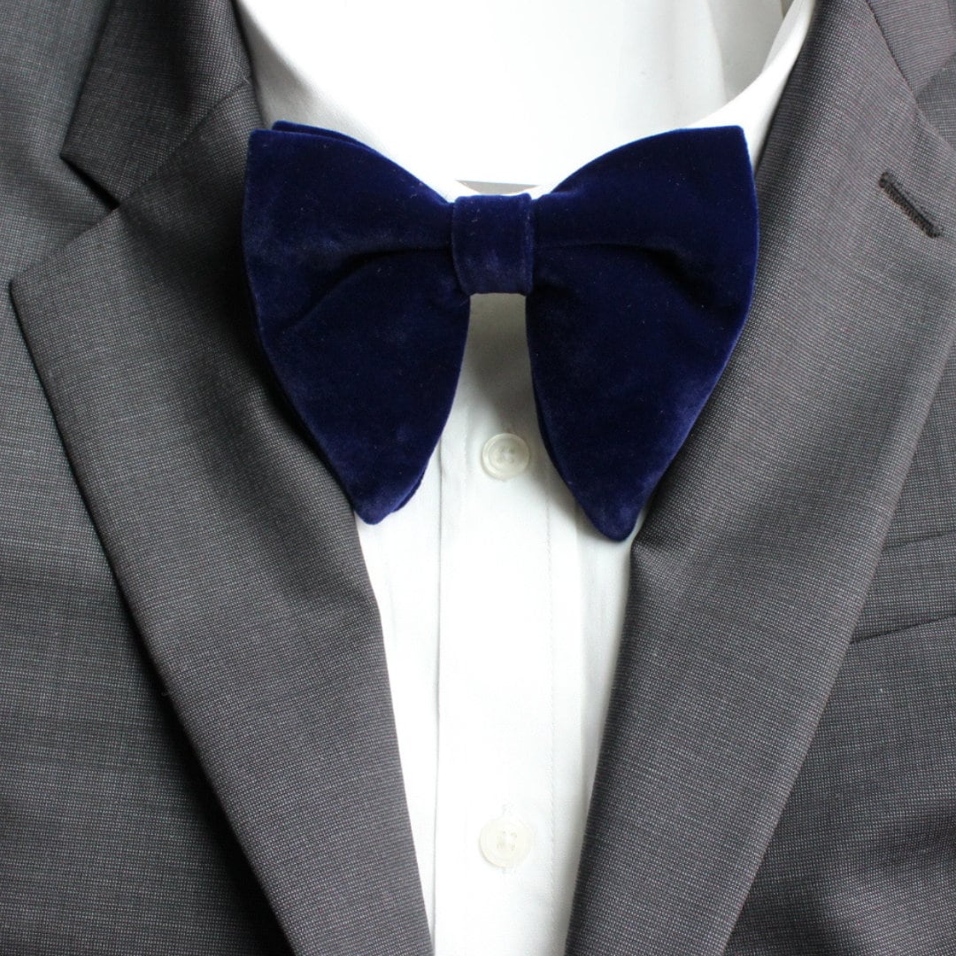 Navy Blue Velvet Oversized Bow Ties Solid Large Korean Style Long Tail ...