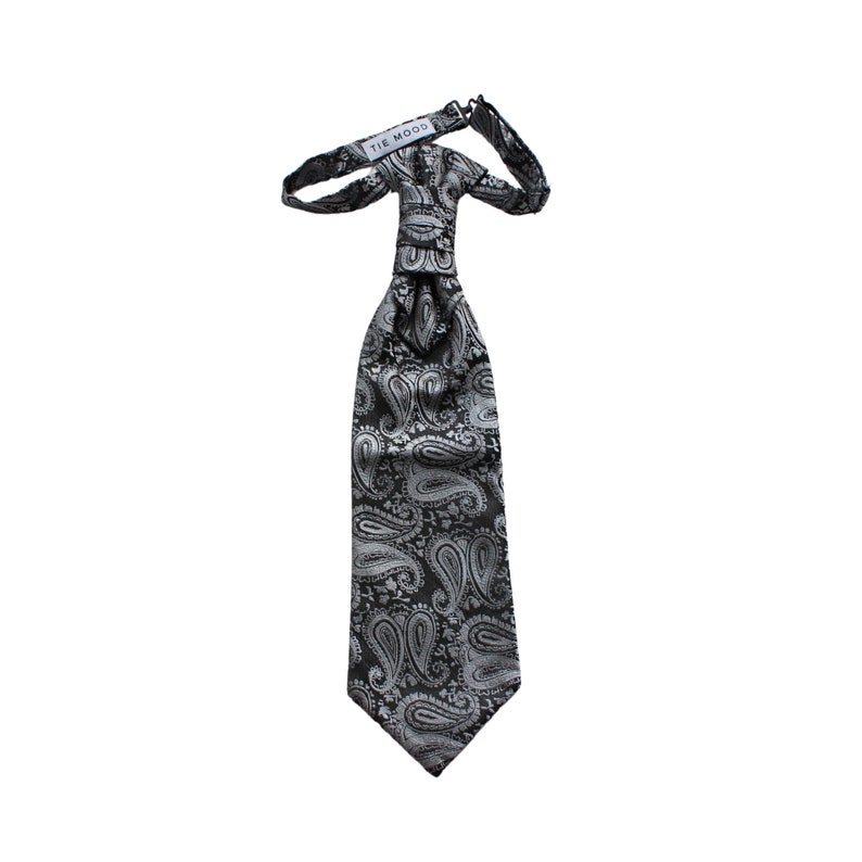 Grace Silver Black Paisley Pre-tied Ruche Cravat Necktie & Pocket Square Set | Black Ascot ...