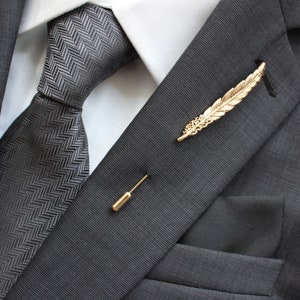 Gold Plated Feather Men's Suit Lapel Brooch | Boutonneire | Suit Pin ...