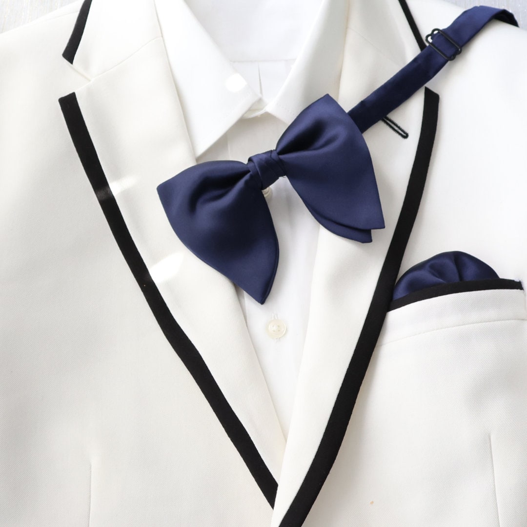 Navy Blue Satin Men's Bow Tie | Satin Bowtie | Oversized Large Bow Tie ...
