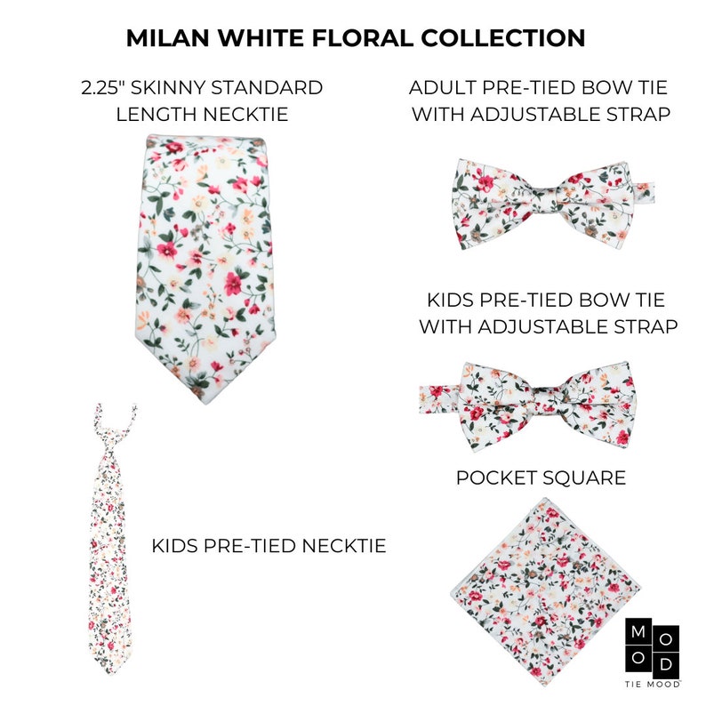 Milan Men's White Floral Skinny Tie | Matching Father & Son Ties | Boys ...