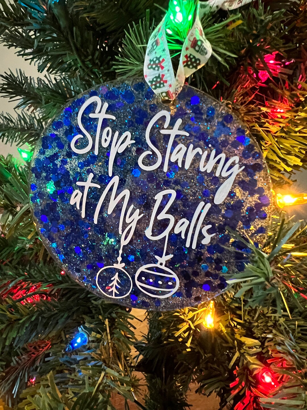 Stop Staring at My Balls Holiday Ornament - Christmas Pun Customizable ...