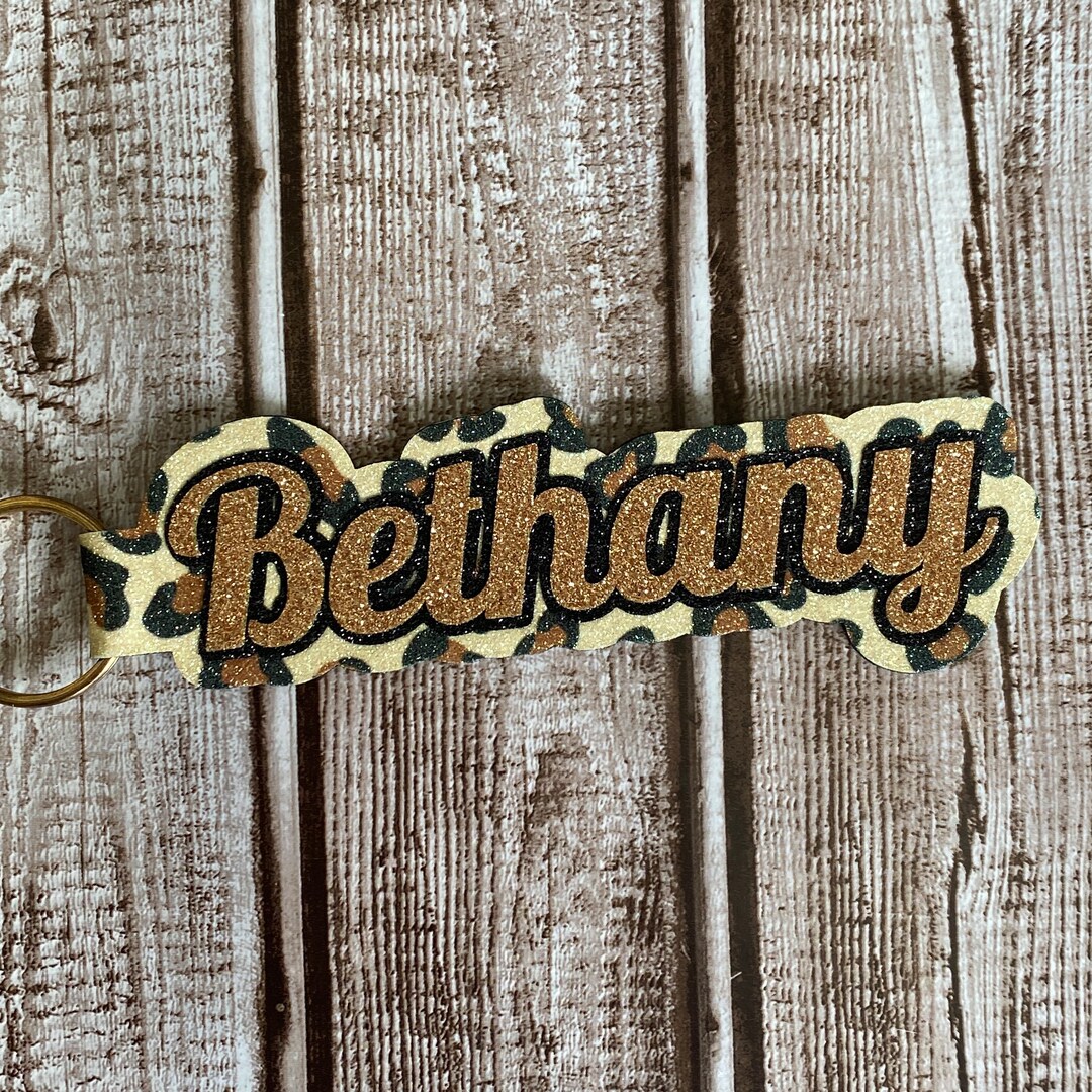 Leopard Print Custom Glitter Name Tag - Etsy