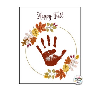 Happy Fall Wreath Handprint Template / DIY Autumn Handprint Wreath ...