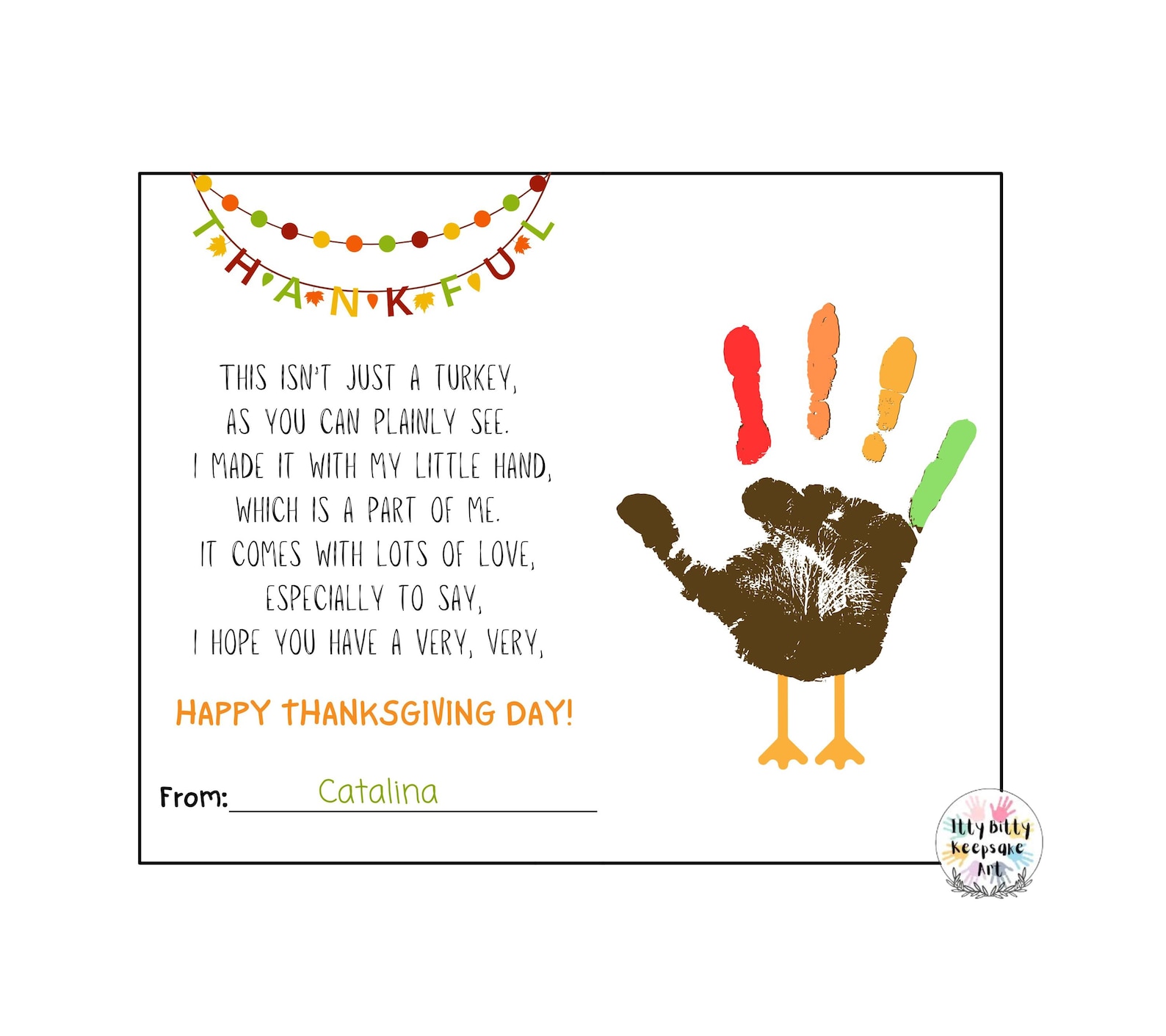 Thanksgiving Turkey Poem Handprint Art / Fall Handprint Craft ...