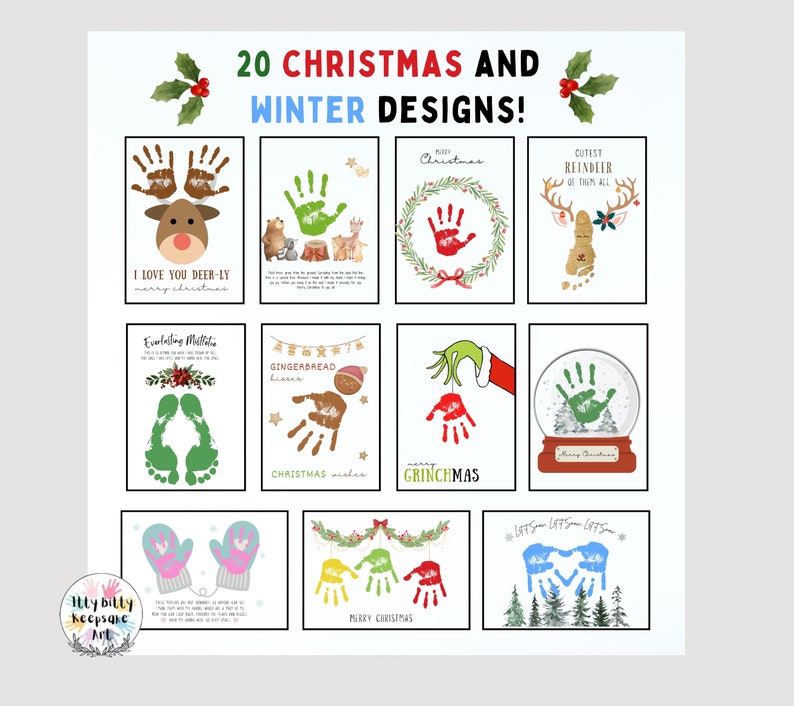 20 Winter and Christmas Handprint Footprint Craft Bundle / Printable ...