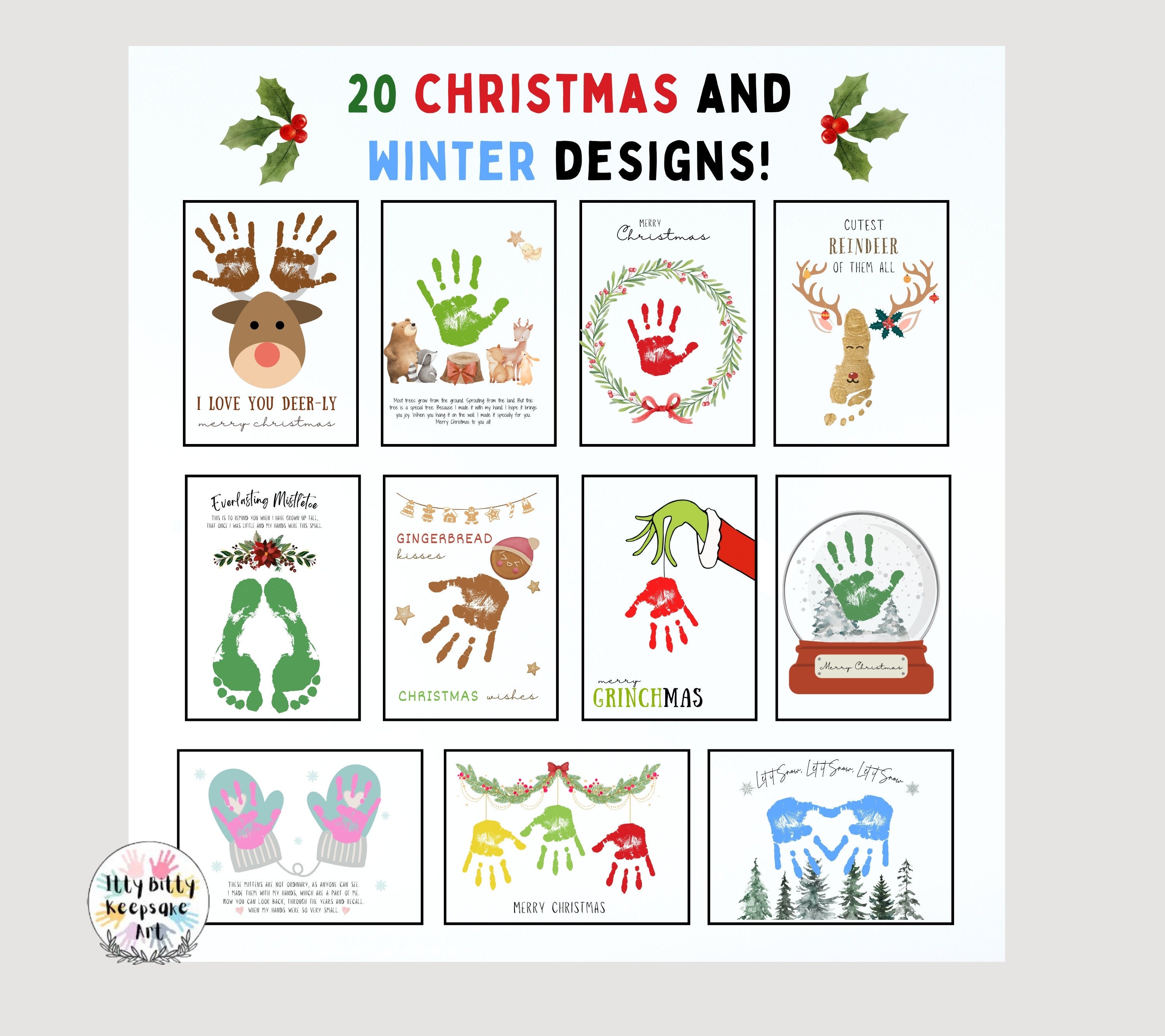 20 Winter and Christmas Handprint Footprint Craft Bundle / Printable ...
