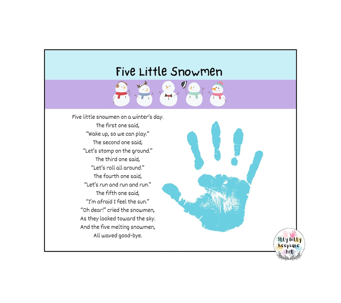 Snowmen Handprint Art Craft Template / DIY Winter Five Little Snowmen ...