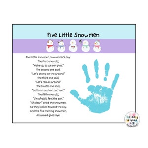 Snowmen Handprint Art Craft Template / DIY Winter Five Little Snowmen ...
