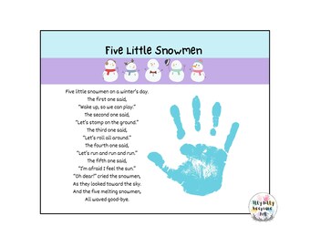 Five Little Snowmen - Christmas - Snow Day - Poem - Handprint Art ...