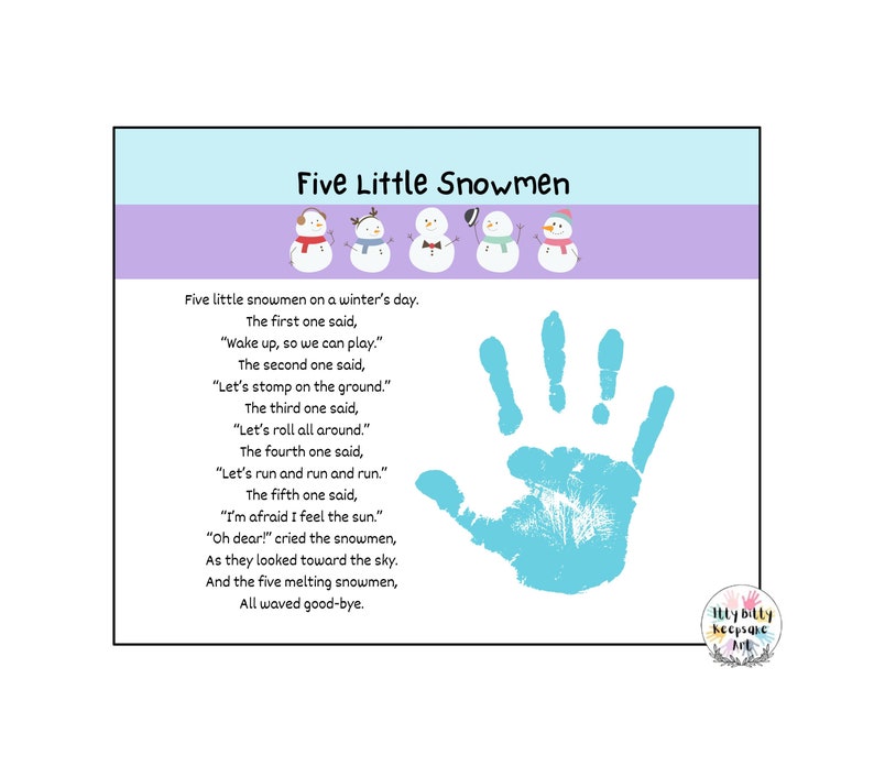 Snowmen Handprint Art Craft Template / DIY Winter Five Little Snowmen ...