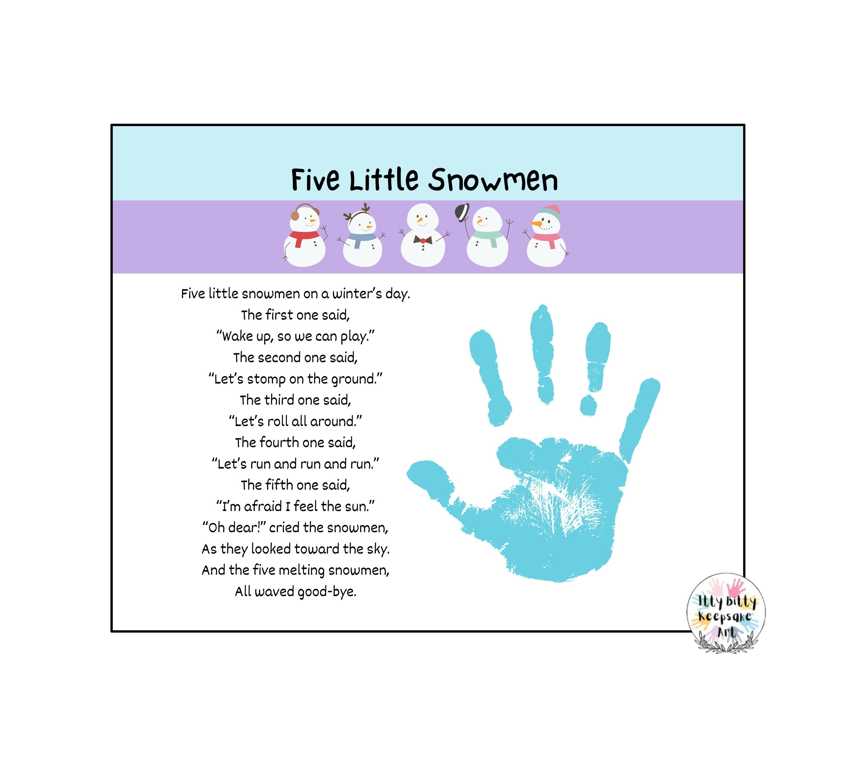 Snowmen Handprint Art Craft Template / DIY Winter Five Little Snowmen ...
