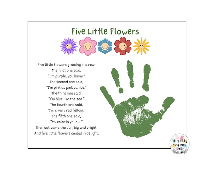 Five Little Flowers Handprint Art, Preschool Spring Activity, 5 Little ...