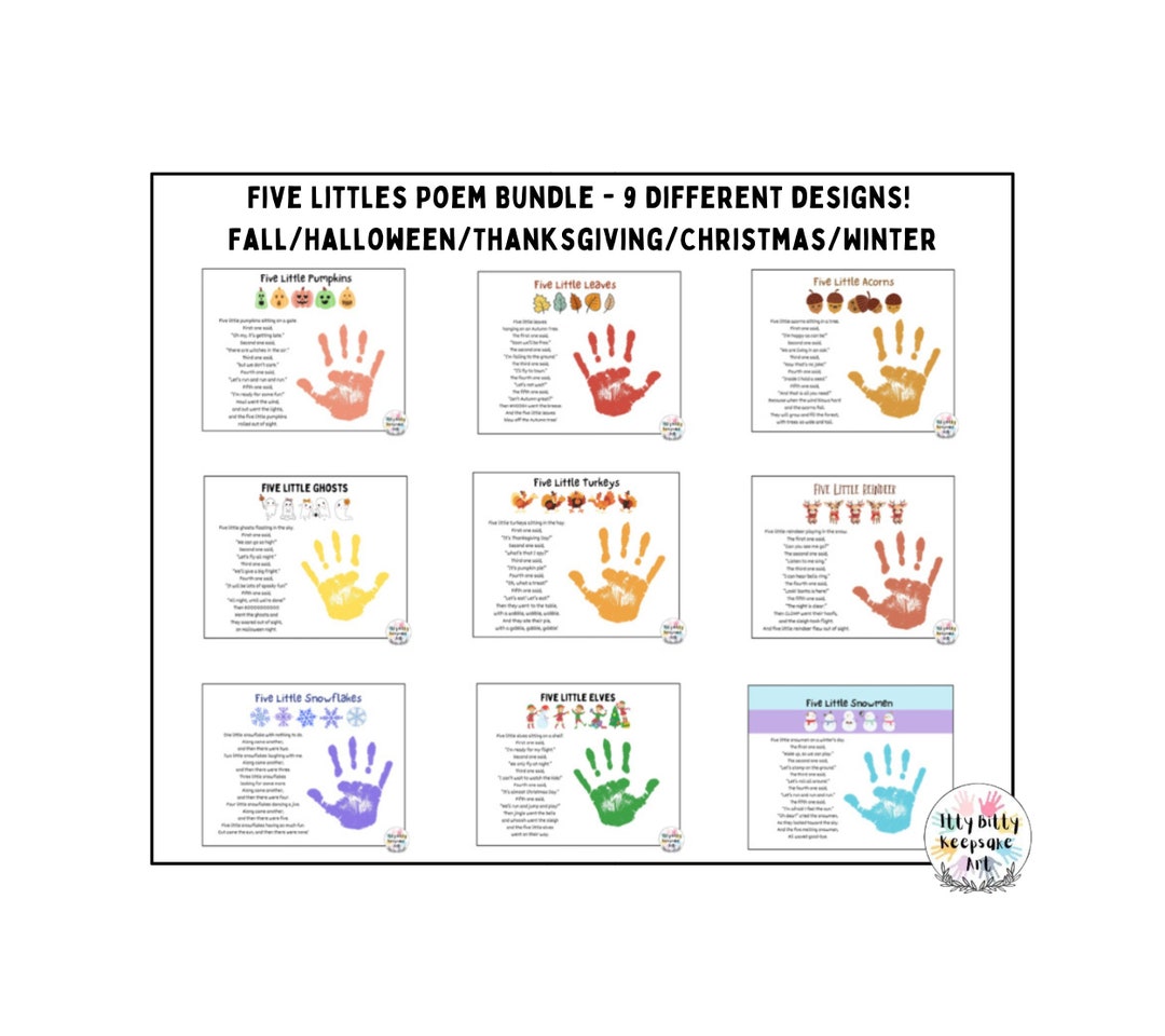 Five Little Bundle Handprint Template /fall Craft / Autumn / Halloween ...