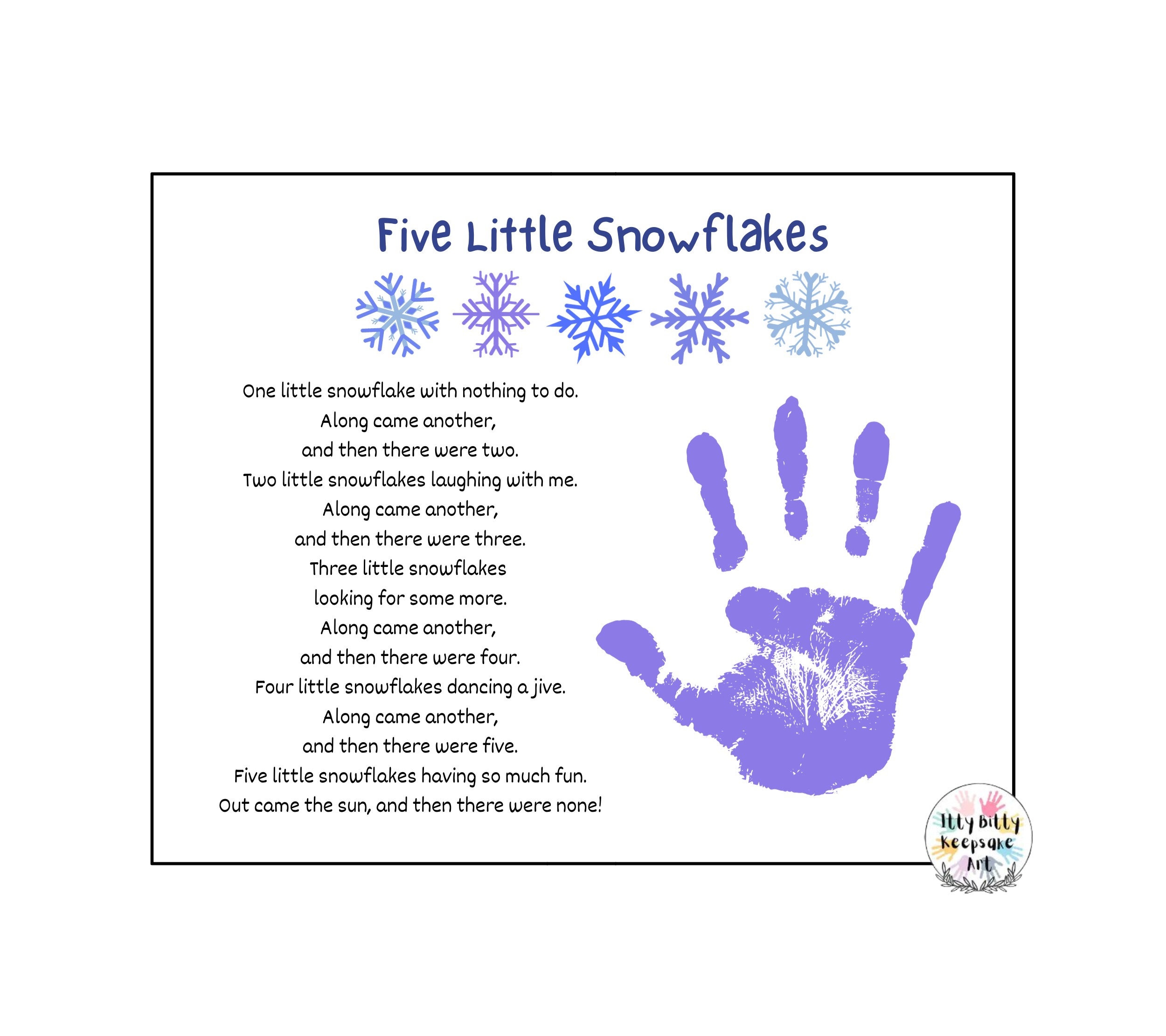 Five Little Snowflakes Handprint Template / DIY Winter Handprint Craft ...