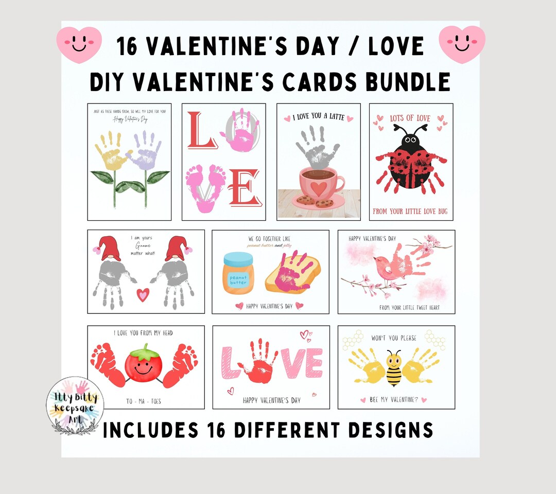 16 Valentine's Day Handprint Footprint Art Craft Bundle / DIY Printable ...