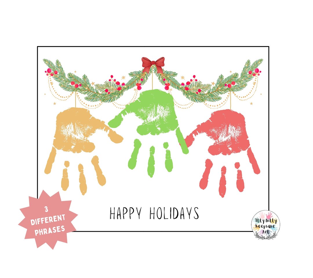 Christmas Garland 3 Handprints Template / Winter Handprint Art / Season ...