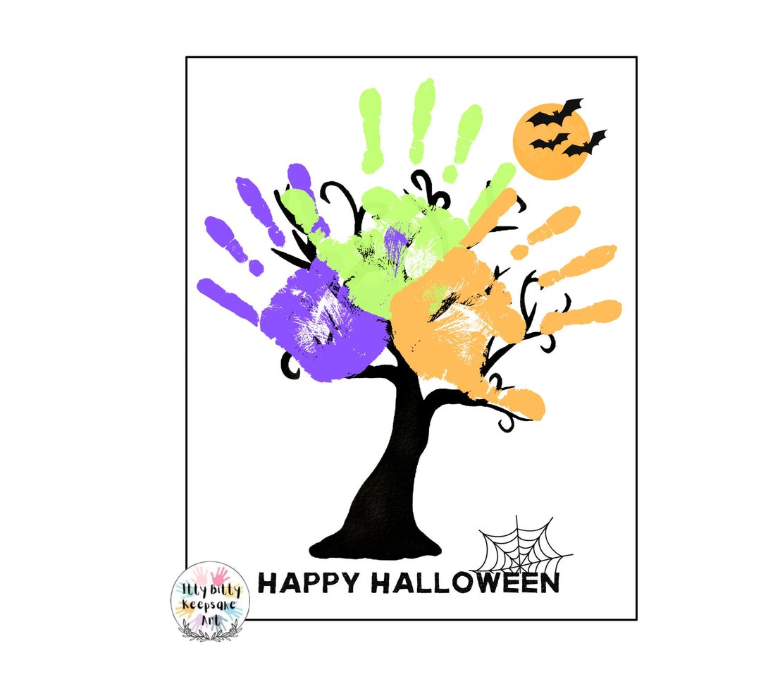 Happy Halloween Tree Handprint Template / DIY Scary Tree - Etsy