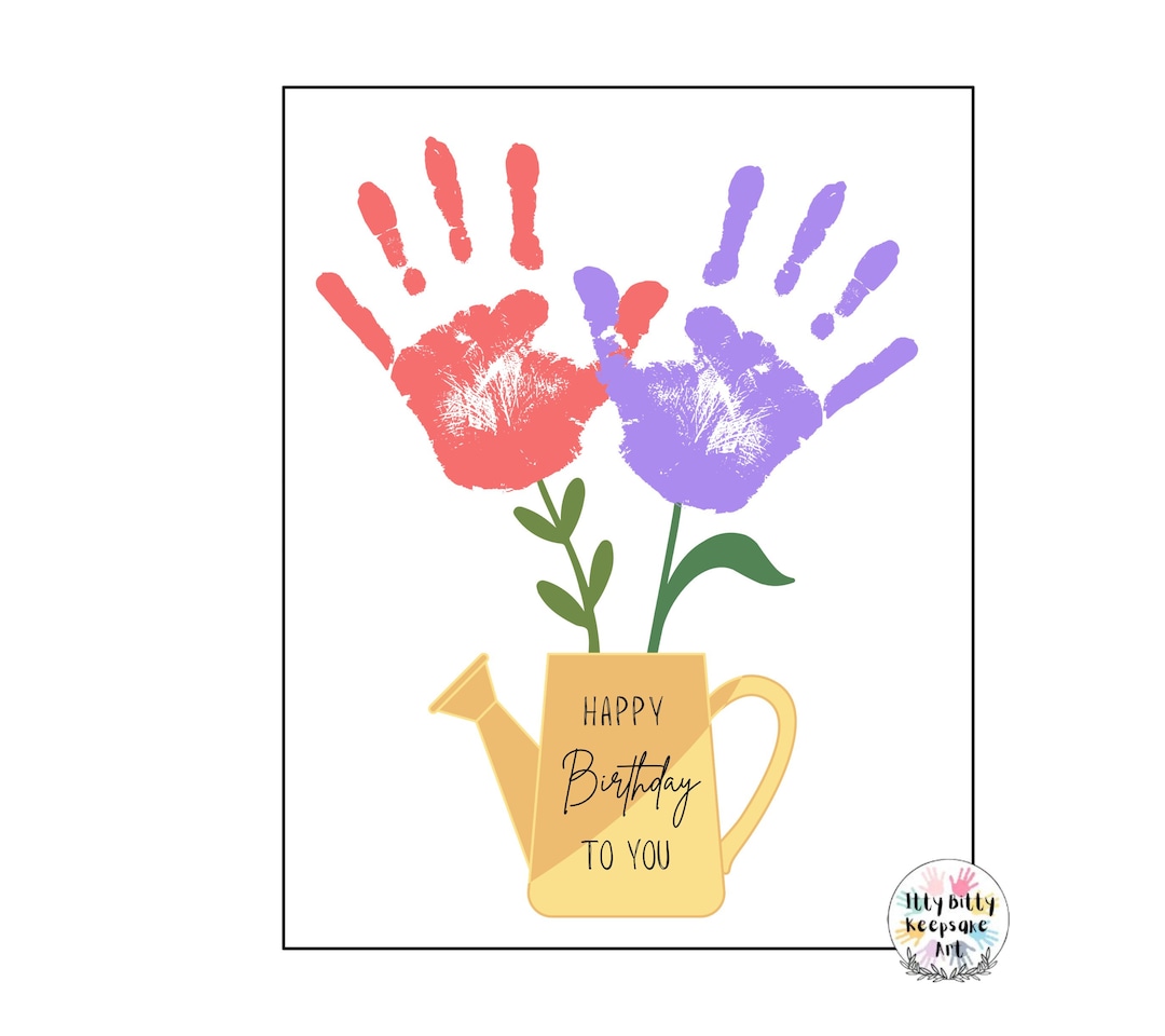 Birthday Flowers Handprint Template / Birthday Card / DIY Handprint Art ...