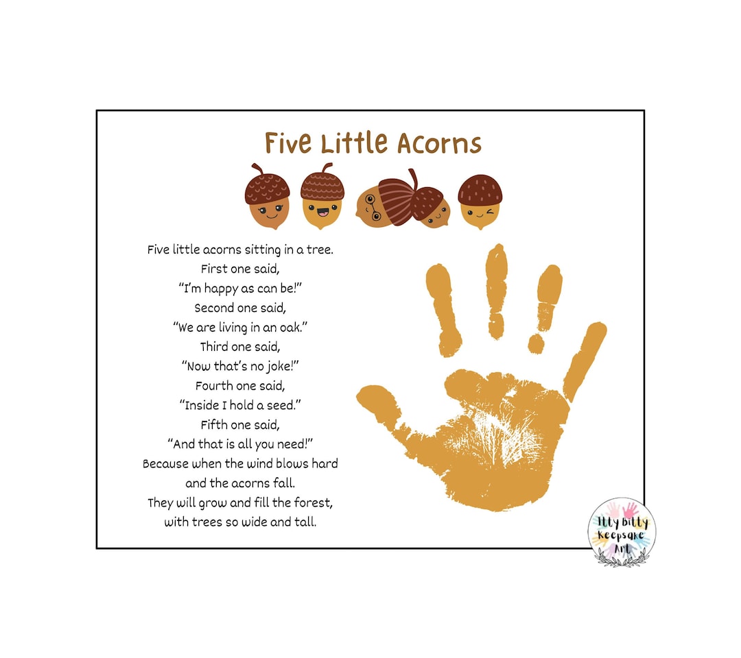 Acorn Handprint Art: DIY Fall Craft Template / 5 Little Acorns Poem ...