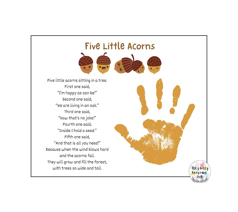 Acorn Handprint Art: DIY Fall Craft Template / 5 Little Acorns Poem ...