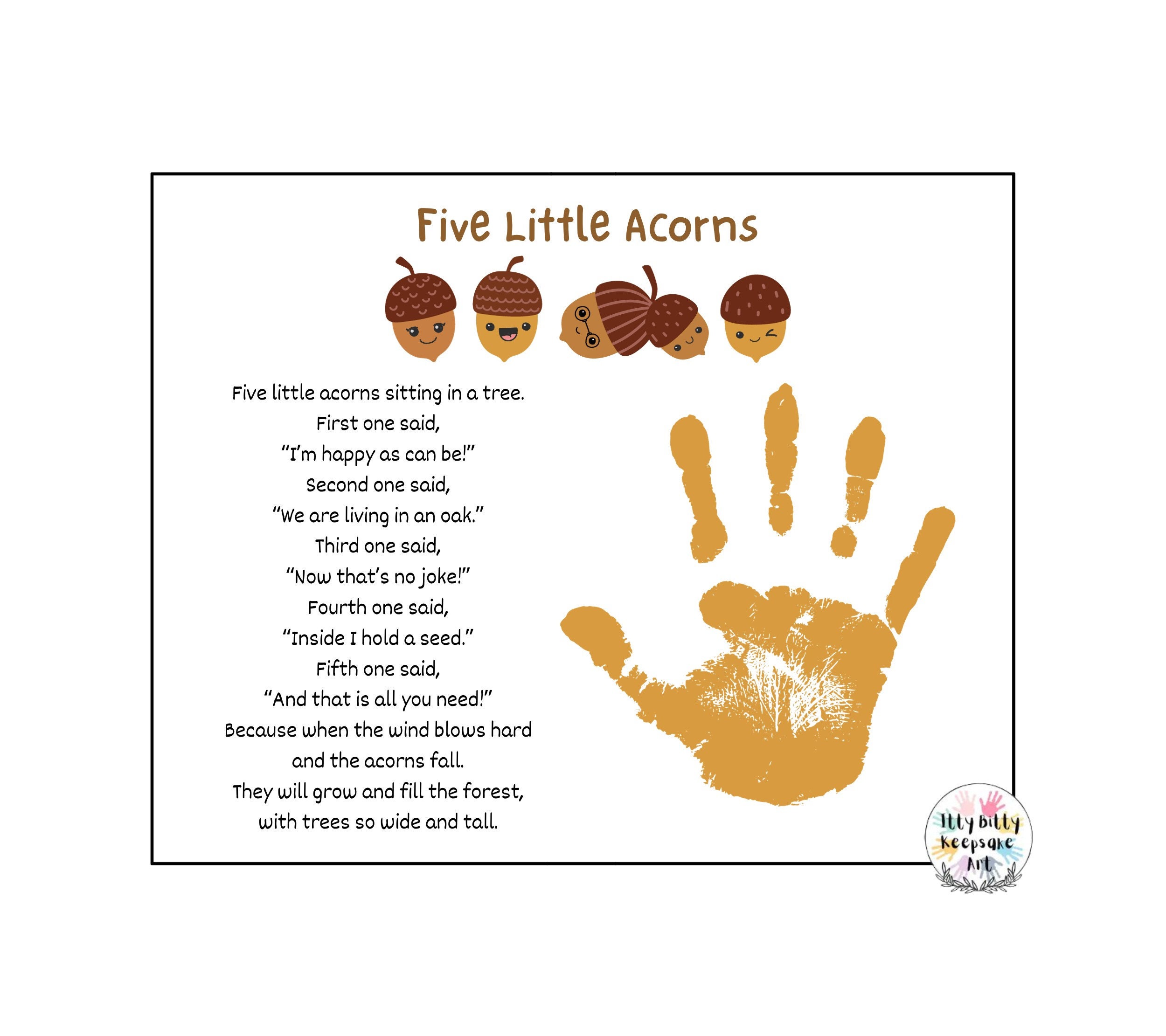 Five Little Acorns Handprint Template / DIY Fall Acorn Handprint Craft ...
