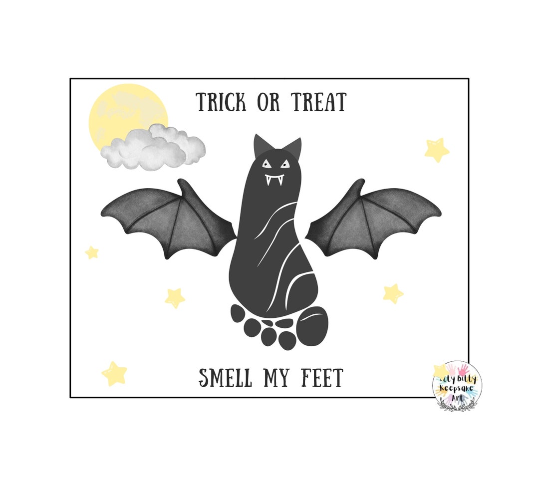 Trick or Treat Bat Footprint Template / Halloween Crafts / Fall Artwork ...