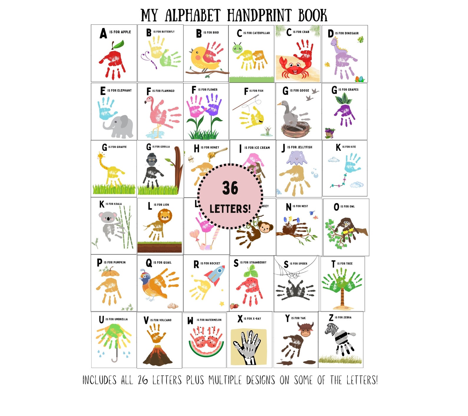 Alphabet Handprint Art: DIY Kids Activity / Learning Letters ABC Book ...