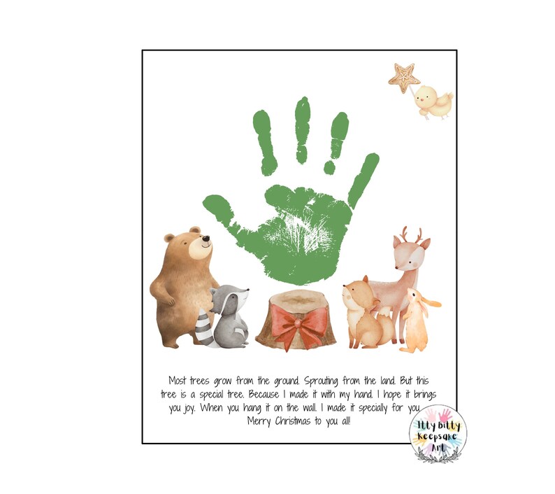 Woodland Christmas Handprint Art: DIY Craft Template (digital Download ...