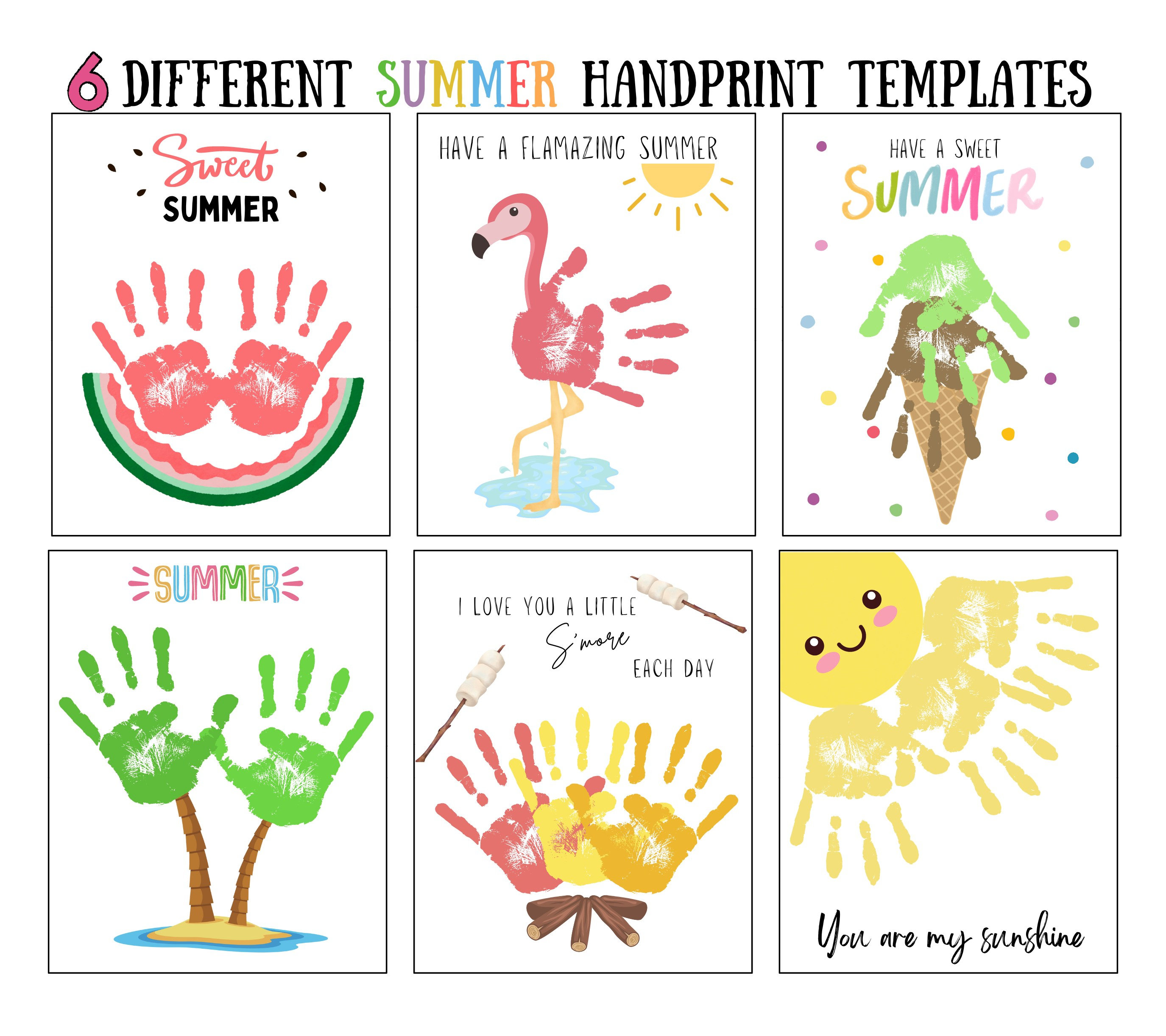 Summer Handprint Bundle Templates / Summer Crafts / Preschool Activity ...