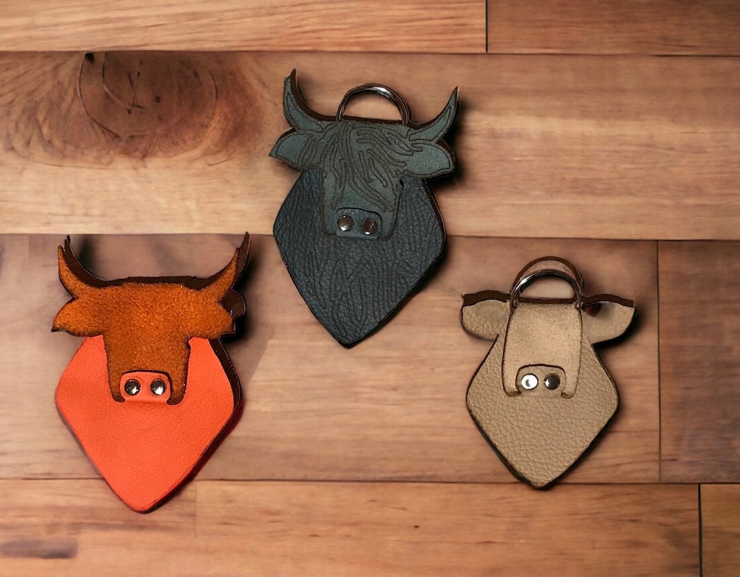 Leather Key Tag SVG | Highland Cow Keychain Digital File | Purse Charm ...