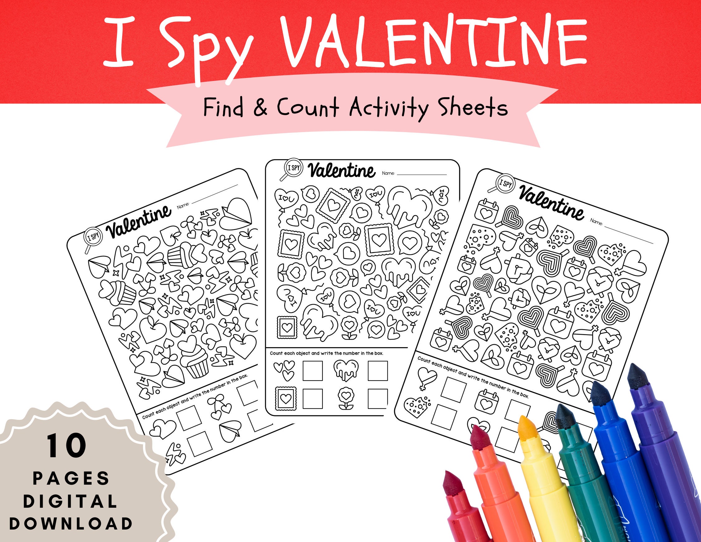 I Spy Valentine's Day Coloring Pages Print and Play Kids Find and Count ...