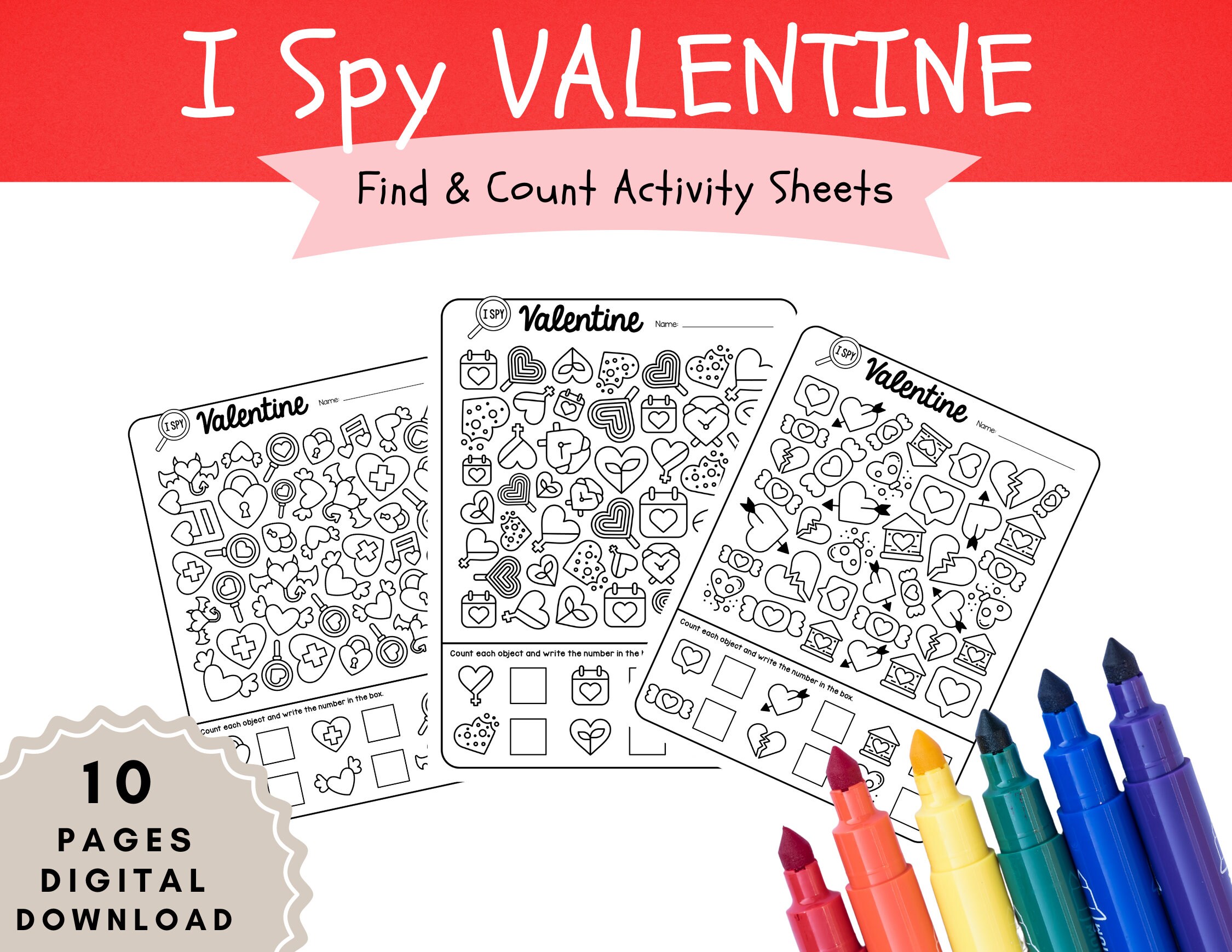 I Spy Valentine's Day Coloring Pages Print and Play Kids Find and Count ...