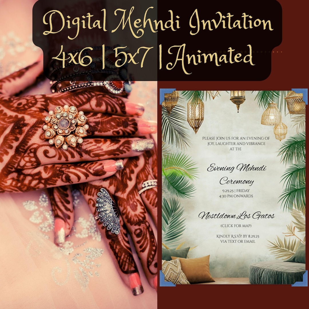 Indian Mehndi Invitation Canva Template, Mehndi Ceremony Template ...