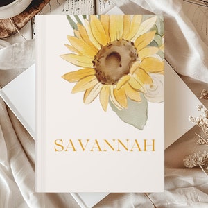 Custom Sunflower Journal, Personalized Floral Journal, Gift for ...