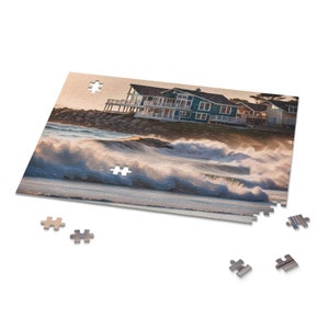 Beach House Puzzle, Ocean Beach Gifts Puzzle Souvenir, Crashing Waves ...