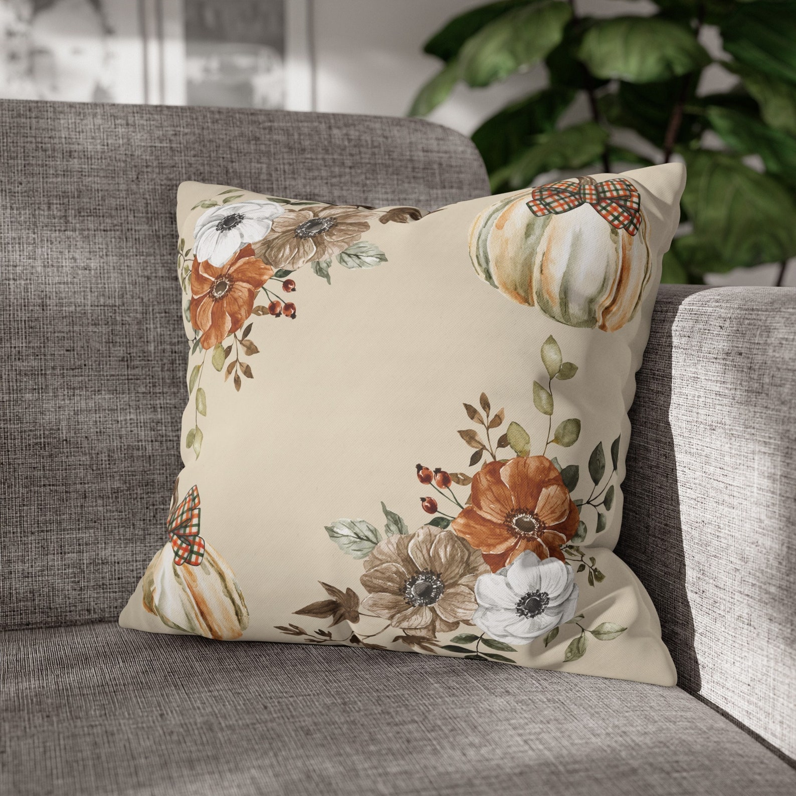 Fall Leaves and Pumpkin Pillow Cover, Autumn Pillow Cover, Autumn Decor ...