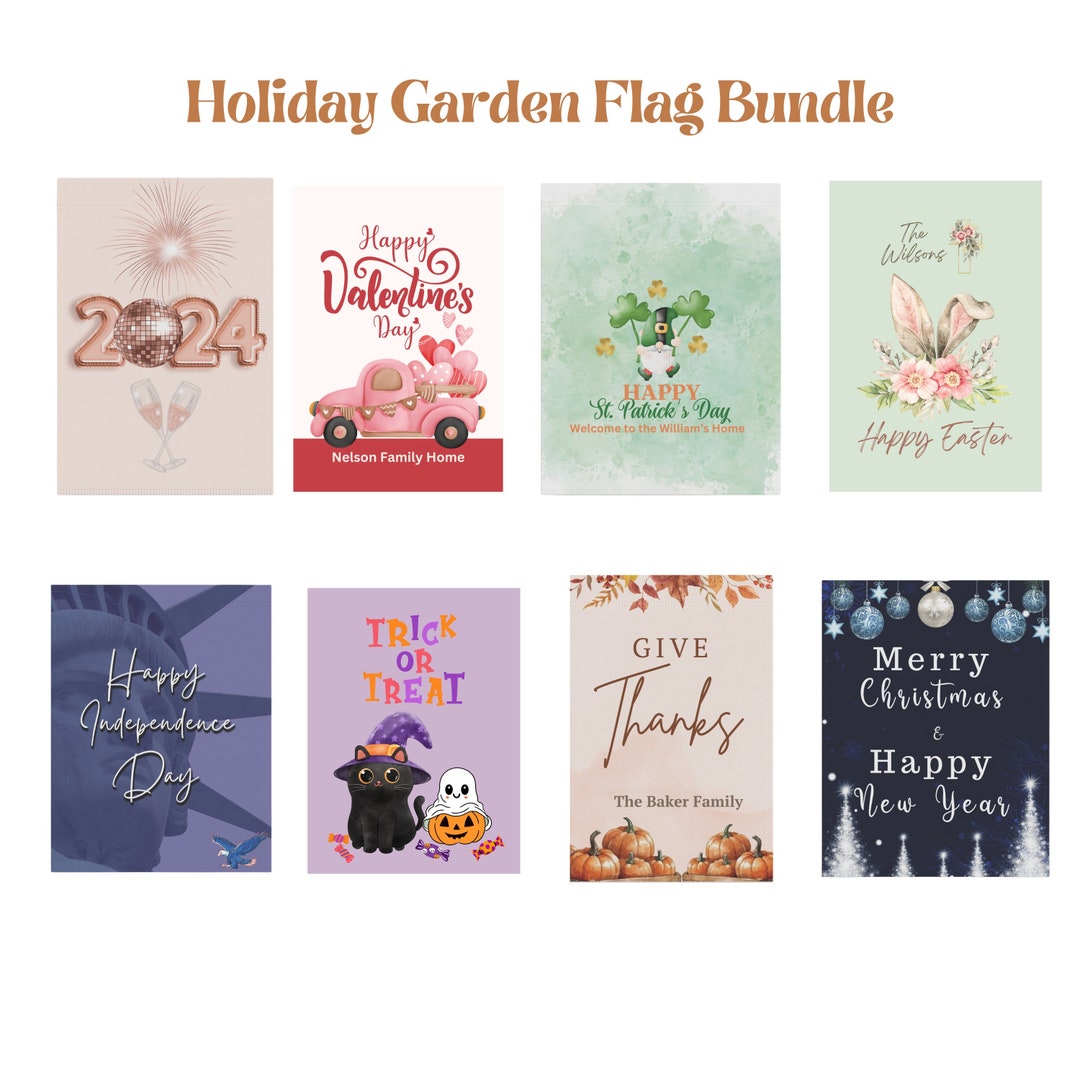 Holiday Garden Flag Bundle, Seasonal Garden Flag Set of 8, Outdoor ...