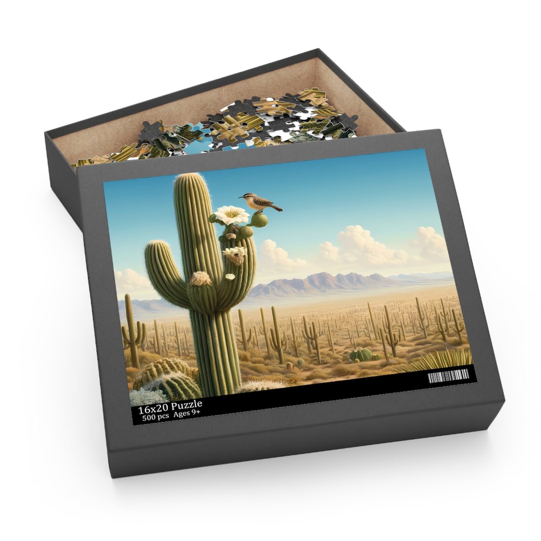 Arizona Desert Puzzle, Saguaro Cactus Wren Jigsaw Puzzle, Arizona ...