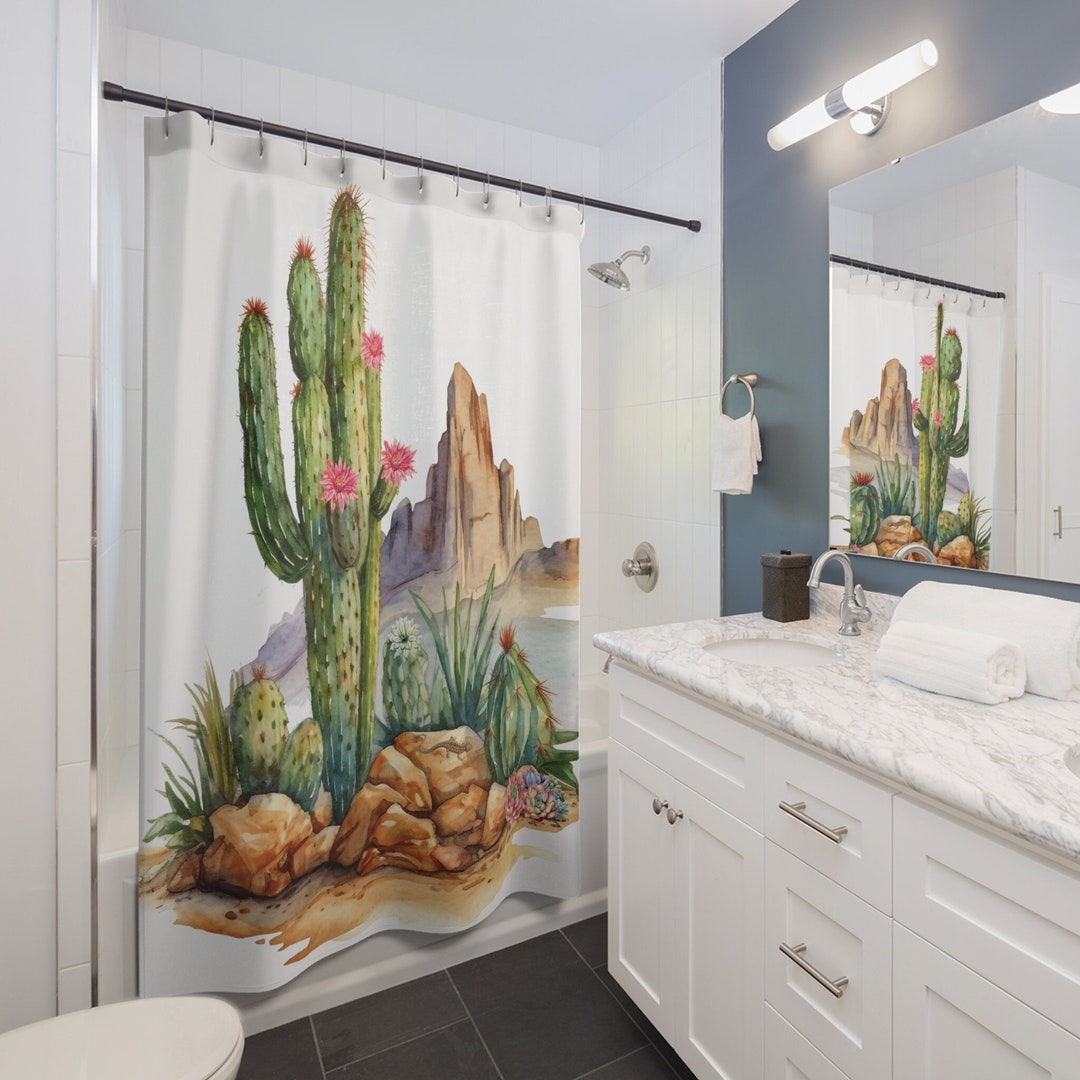 Cactus Saguaro Desert Shower Curtain, Desert Southwest Bathroom Decor ...