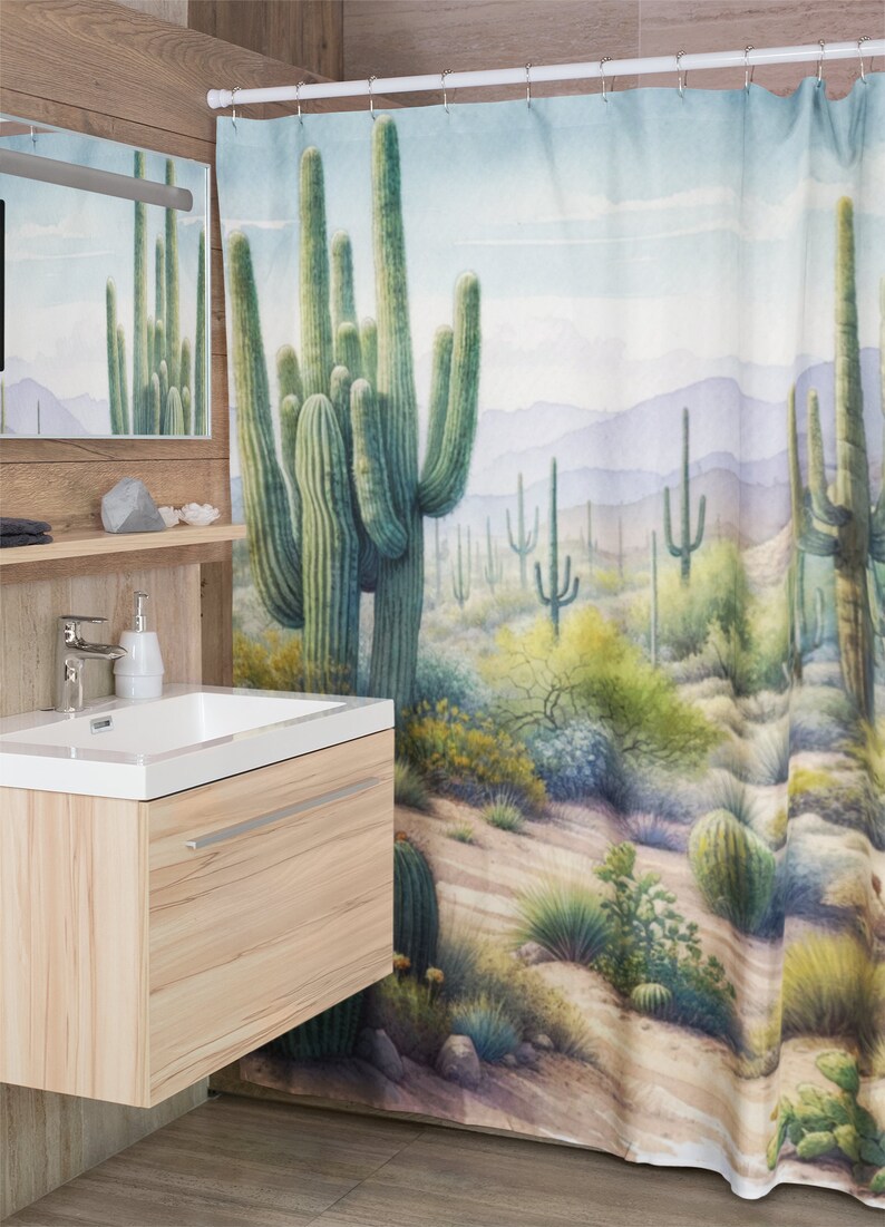 Saguaro Cactus Desert Shower Curtain, Desert Southwest Bathroom Decor ...