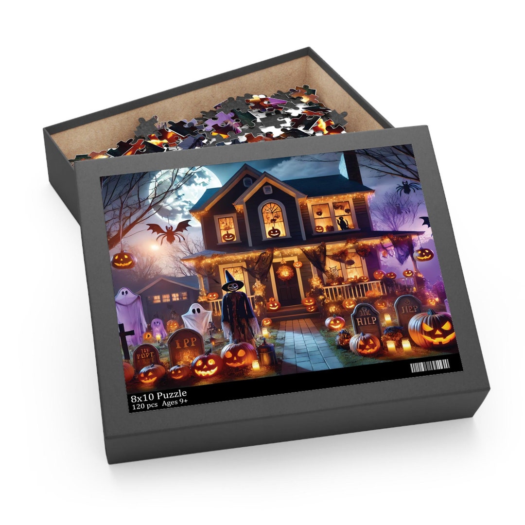 Halloween Night Puzzle, Creepy Decorations Family Jigsaw Puzzle ...