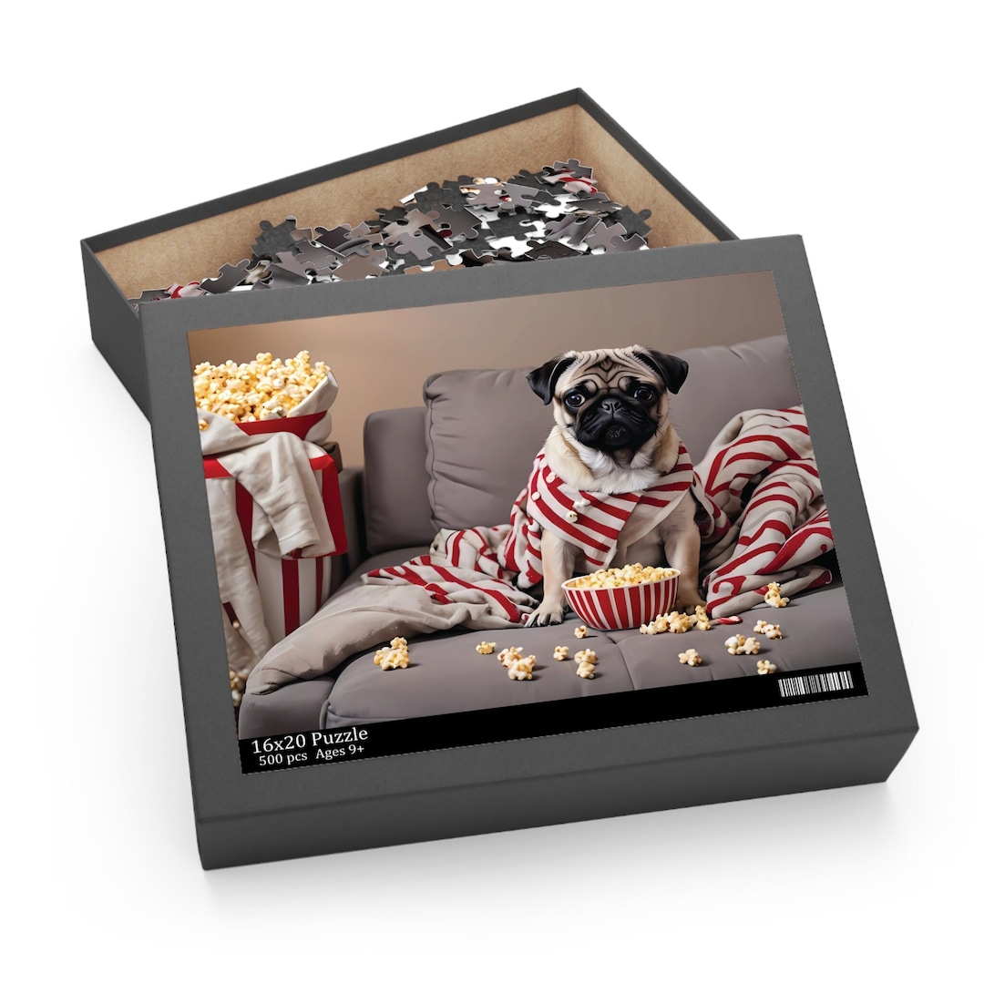 Pug Jigsaw Puzzle, Pug Movie Night Puzzle, Dog Lovers Gift, Pug Owners ...
